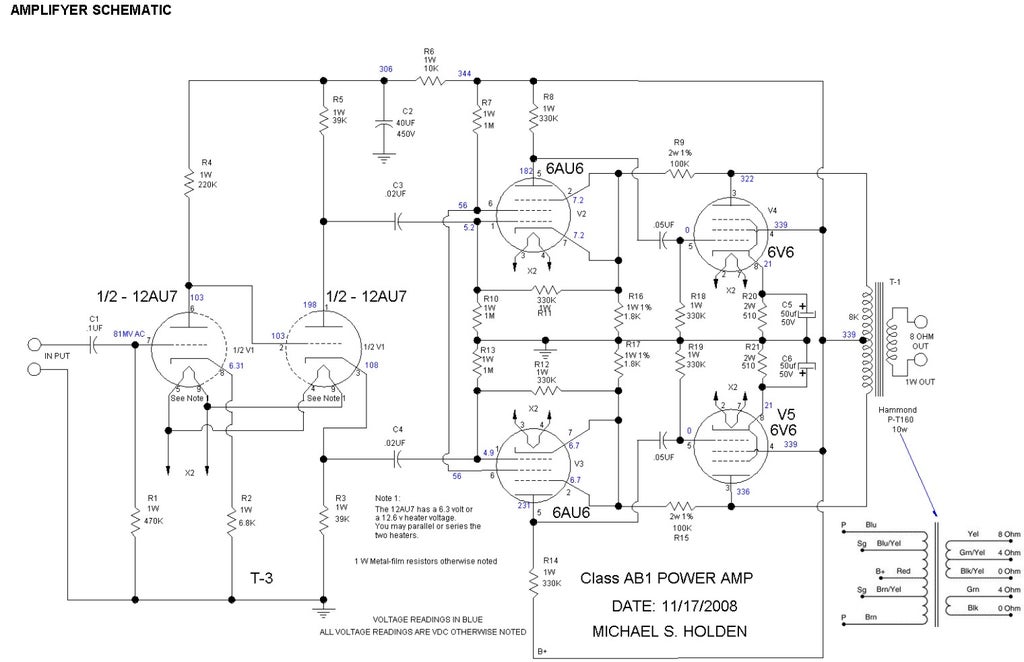 6v6 push pull stereo tube amplifier
