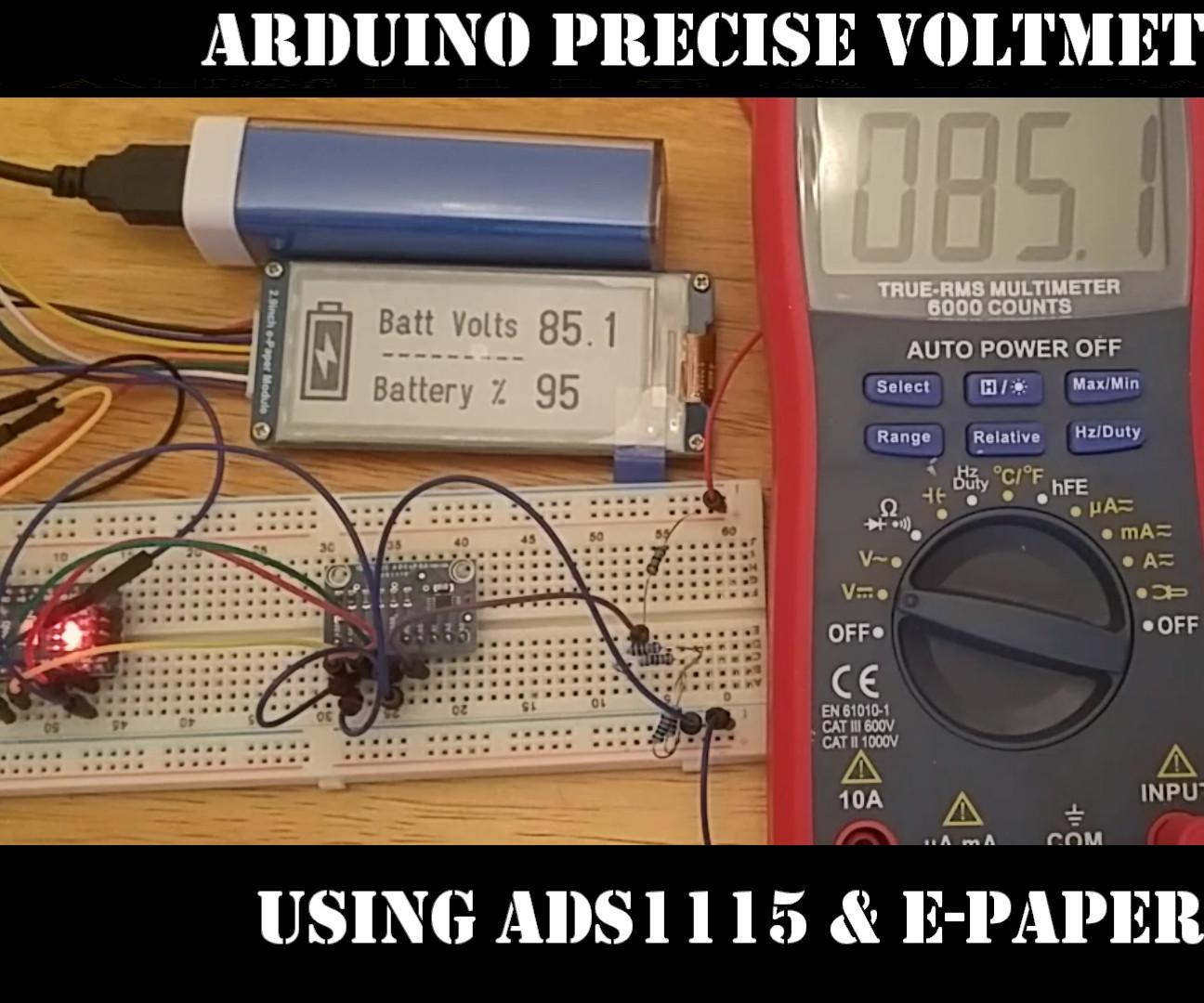 Waveshare E-ink Display Precise Voltmeter (0-90v DC) With Arduino Nano : 3 Steps - Instructables