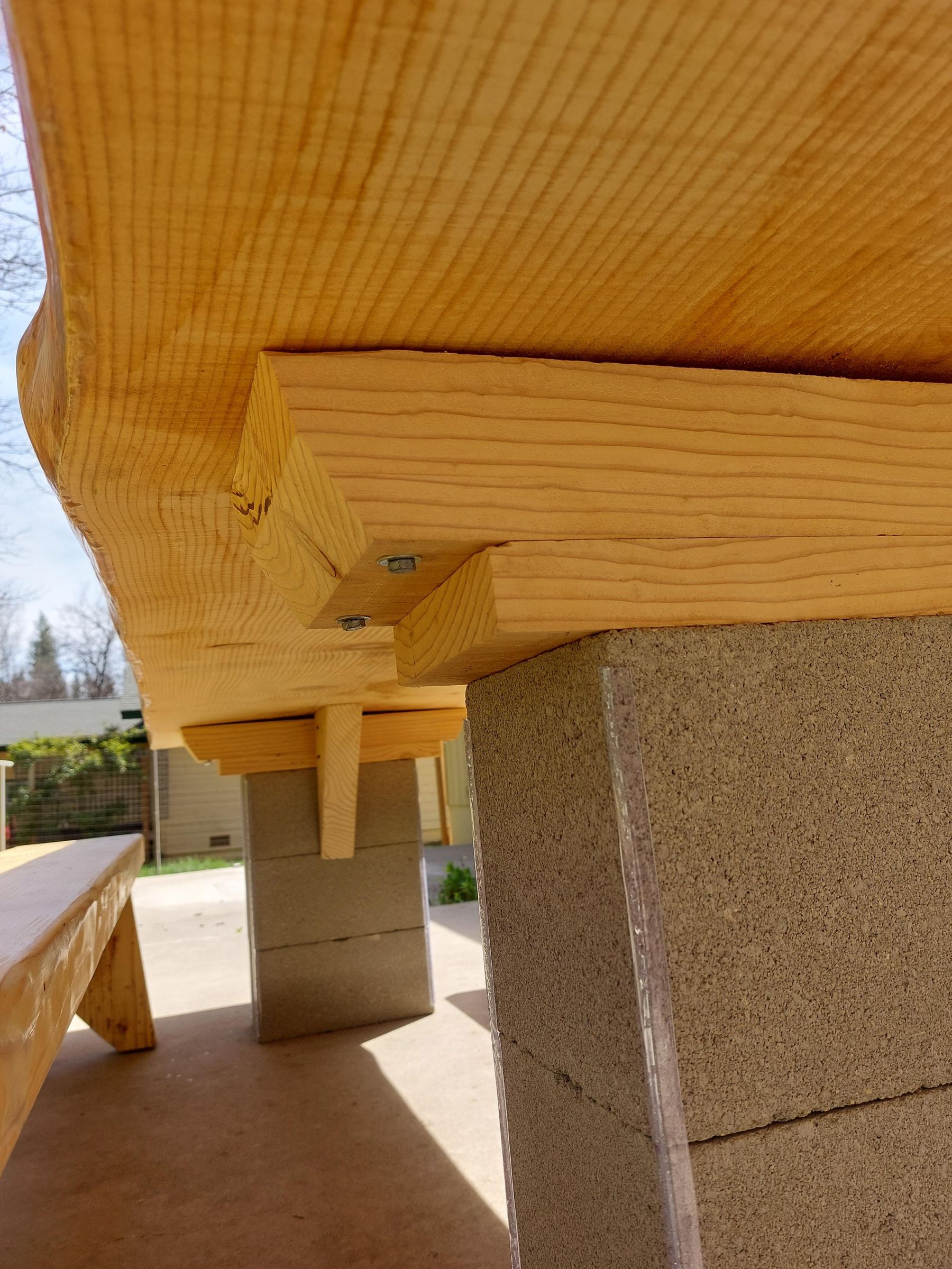 Patio Table With Cinder Block Legs and Beeswax Finish (Benches Included ...