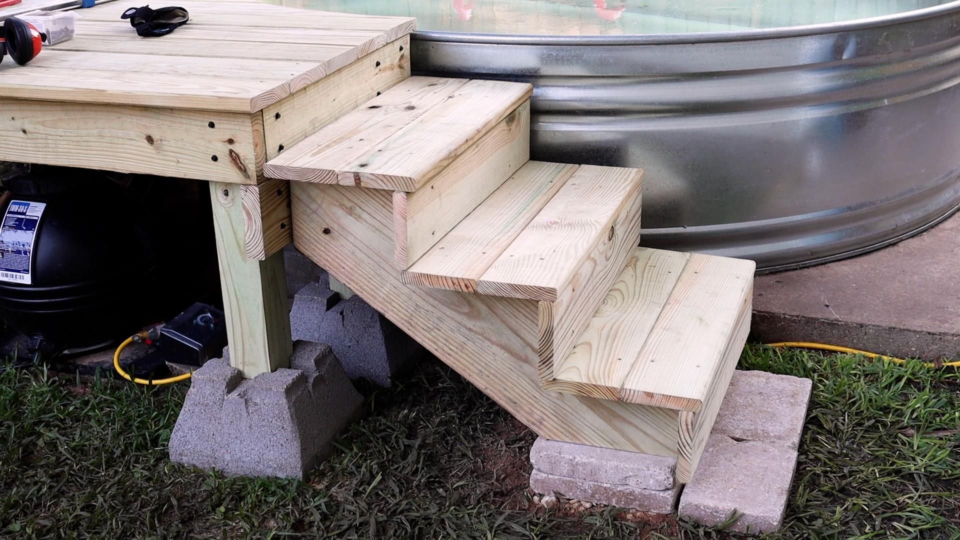 DIY Pool Deck With a Secret Hatch! How to Build a Deck for Your Stock ...