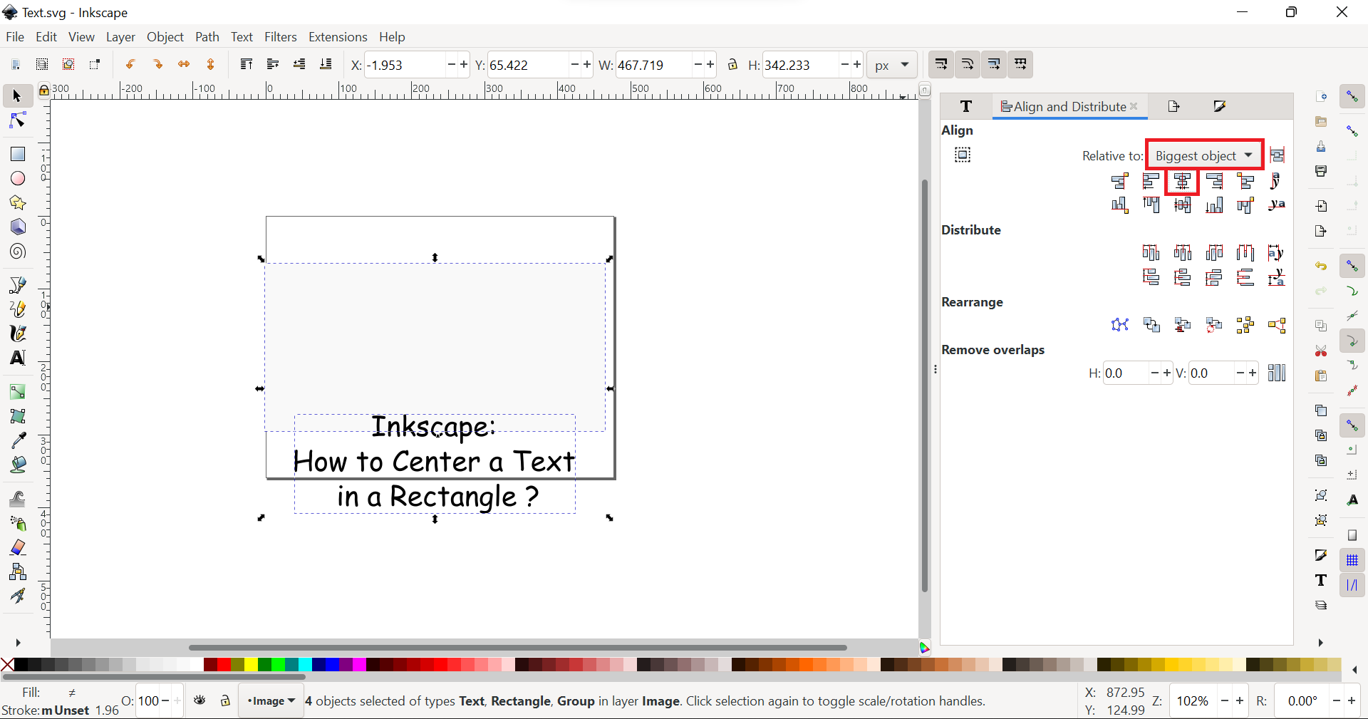 Inkscape: How to Center a Text in a Rectangle ? (~ 8 Skills) : 5 Steps ...