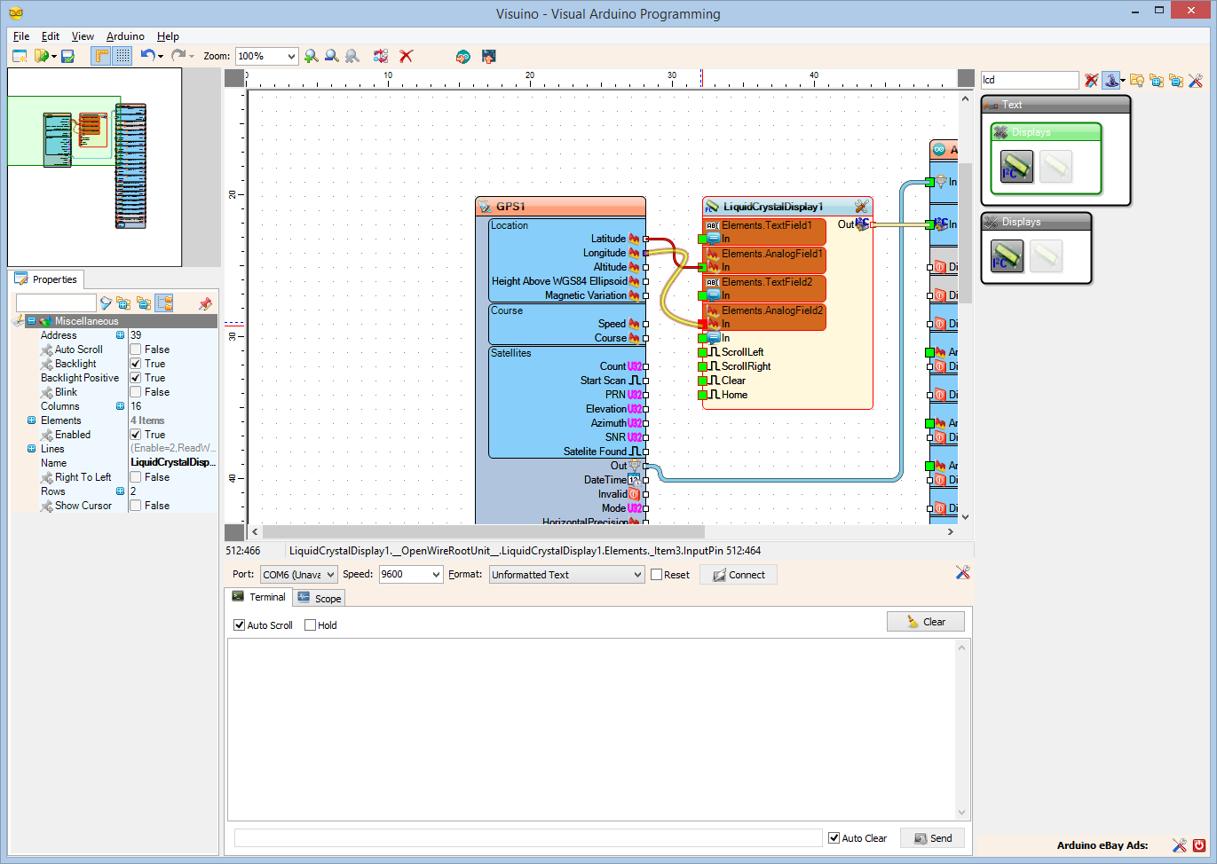 Arduino Nano: Show GPS Location on I2C 2 X 16 LCD Display With Visuino ...