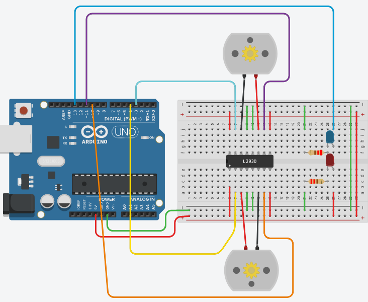 Arduino With Dual Motor Tank Coded In Tinkercad Codeblocks And L293d